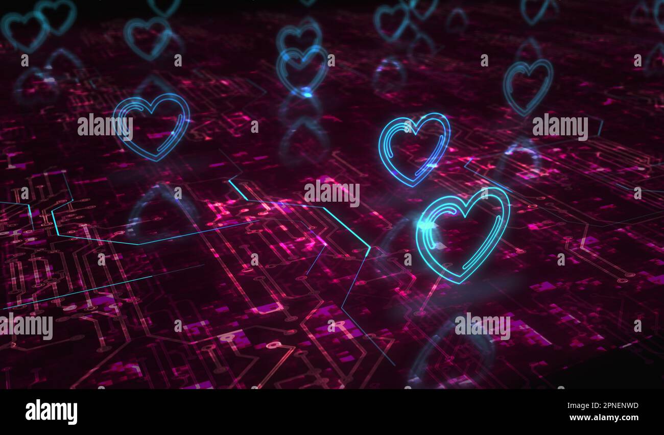 Heart love health ai tech code and cyber dating symbol digital concept ...
