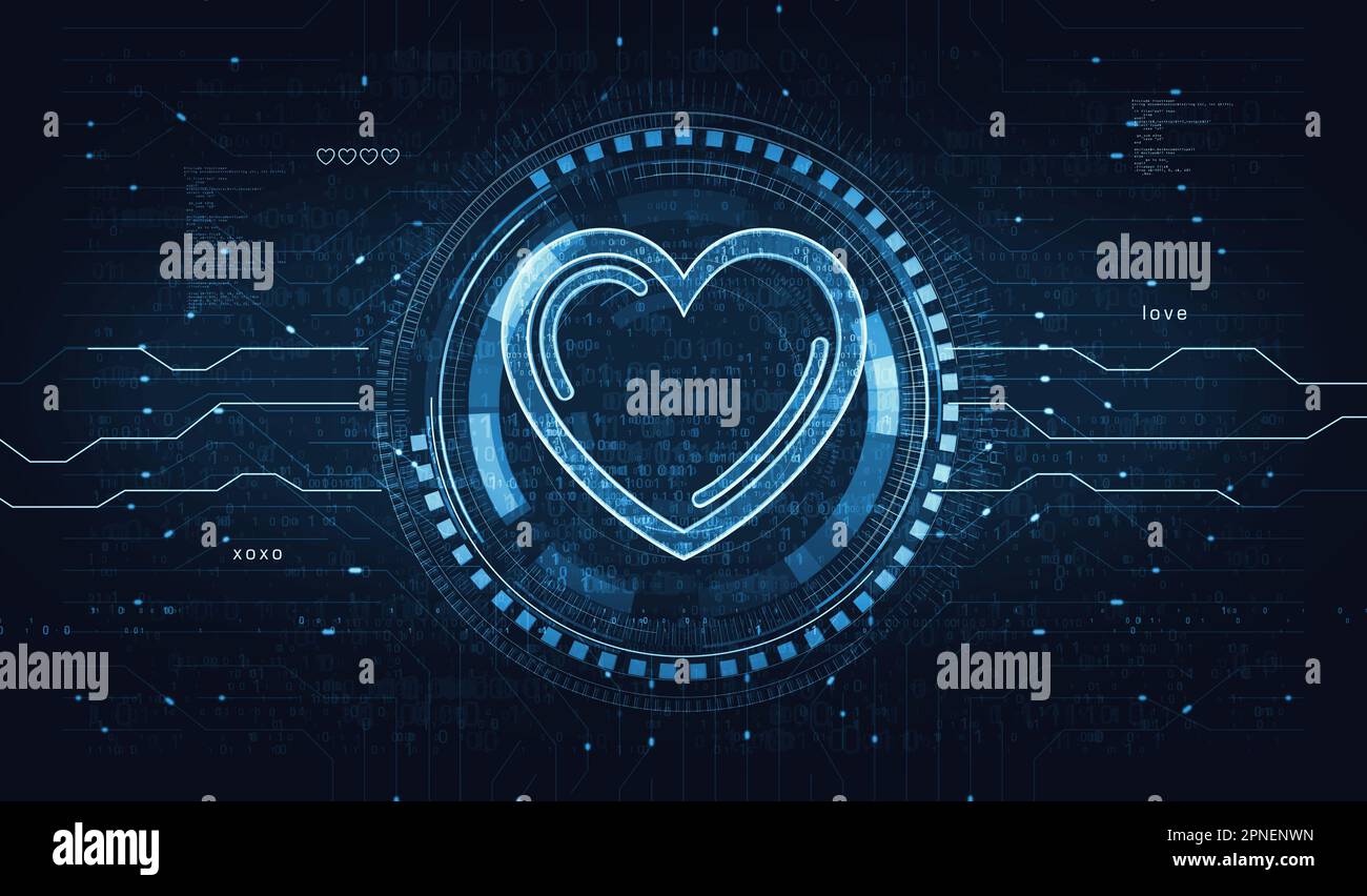 Heart love health ai tech code and cyber dating symbol digital concept ...