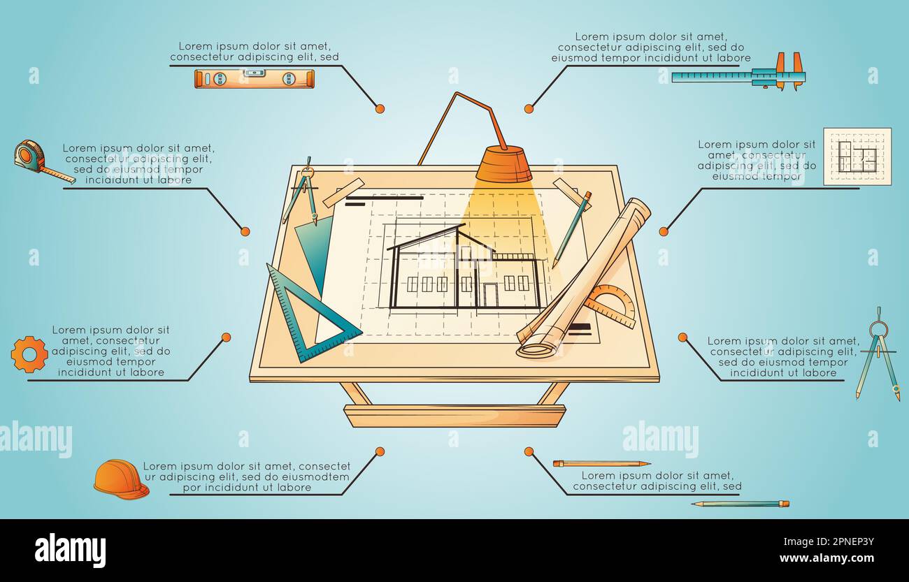 Architectural project flat horizontal infographic with architect work ...