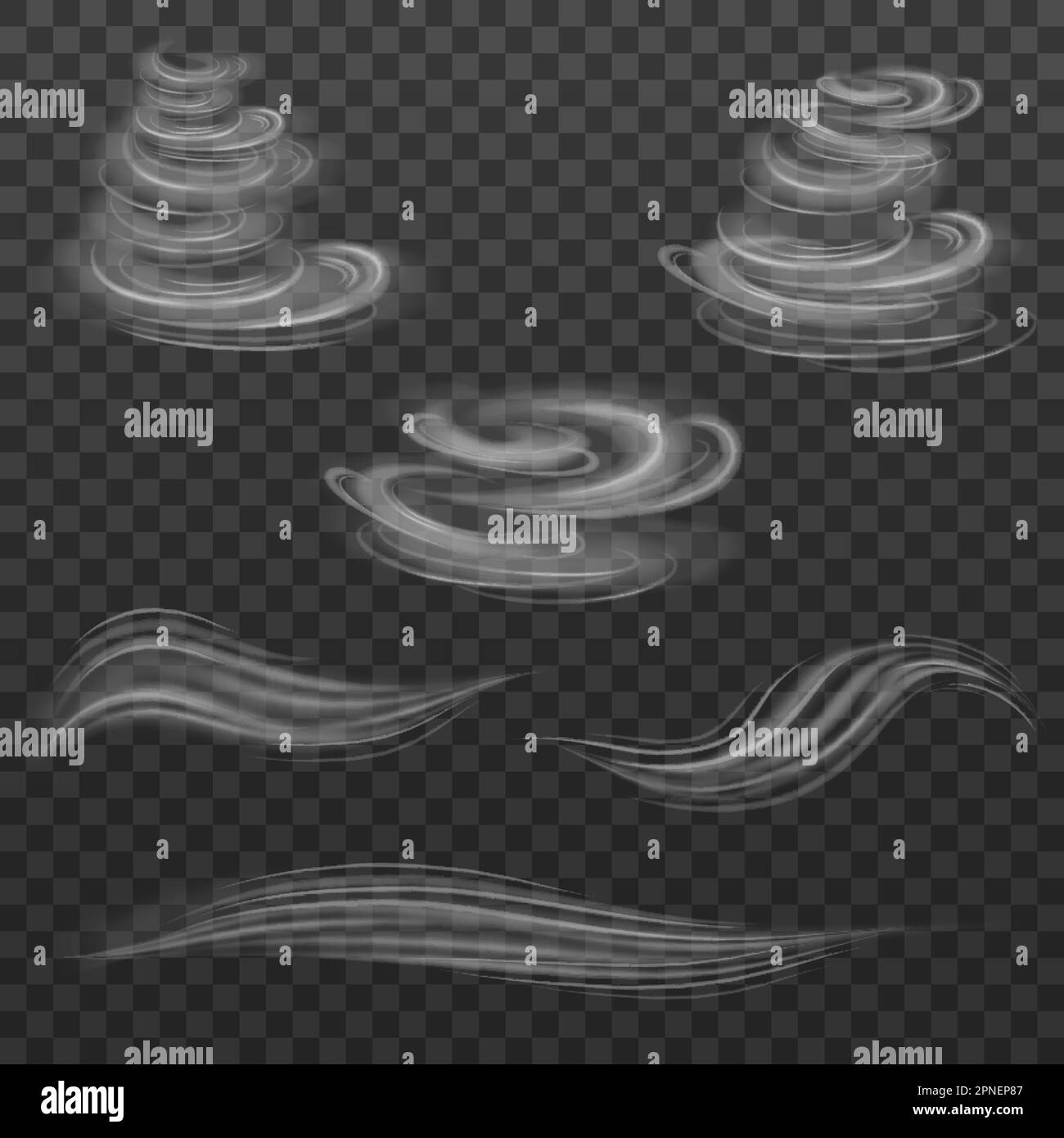 Wind swirls transparent set with vortex realistic isolated vector ...