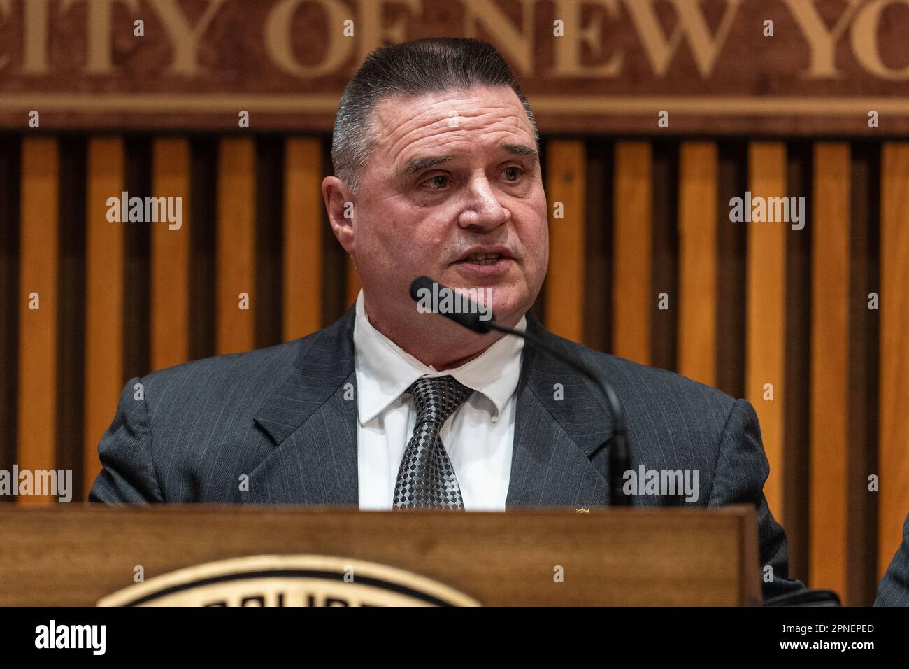 New York, USA. 18th Apr, 2023. Chief of detectives James Essig speaks ...