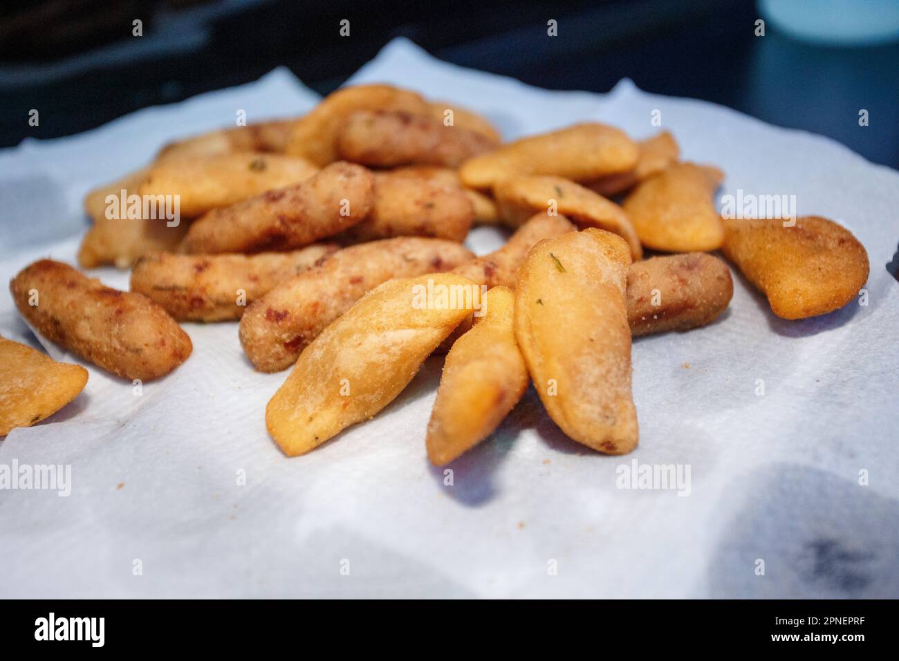 Fried party snacks on a paper towel in Rio de Janeiro, Brazil Stock ...