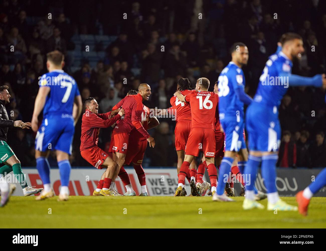 Leyton Orient players celebrate promotion as the lights come back on ...