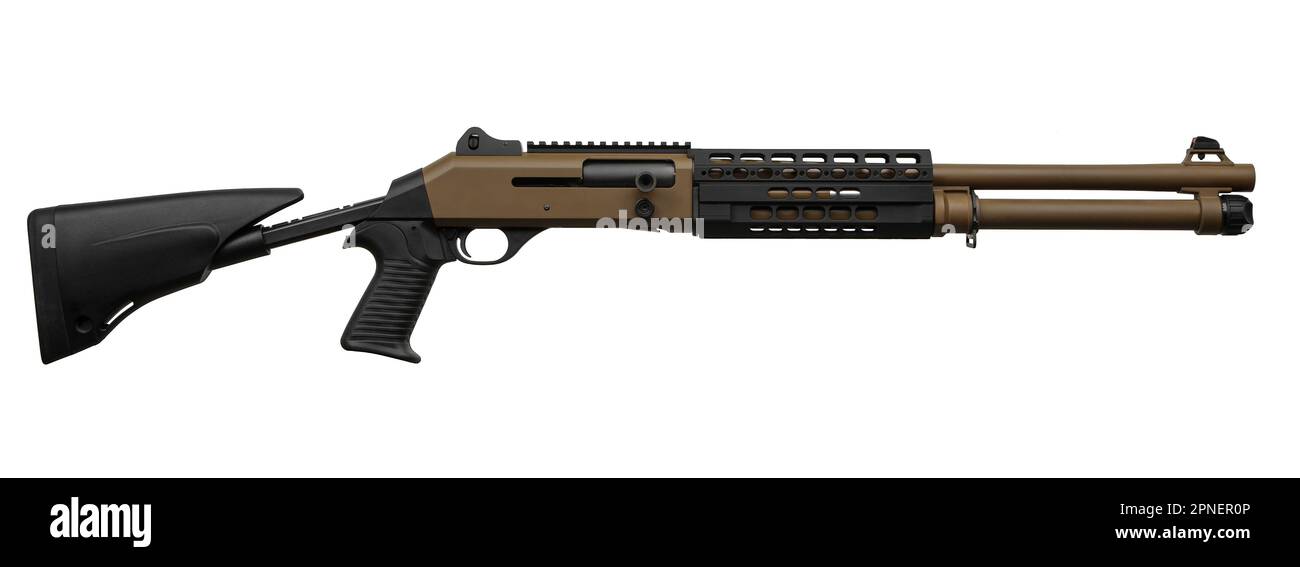 Modern semi-automatic shotgun. Tactical smoothbore weapon 12 caliber ...