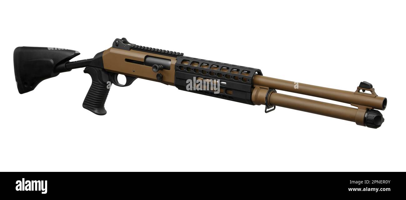 Modern semi-automatic shotgun. Tactical smoothbore weapon 12 caliber ...