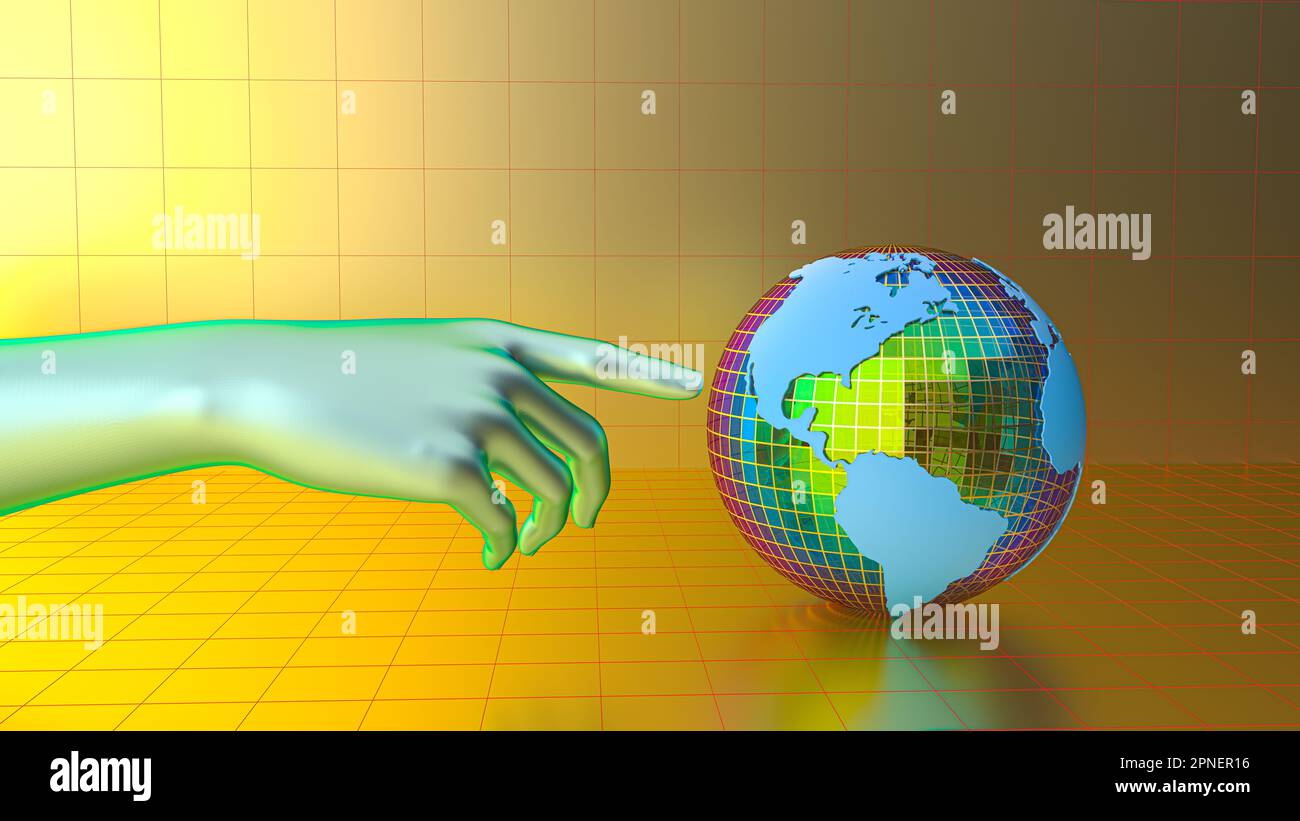 hand touching the world Stock Photo - Alamy