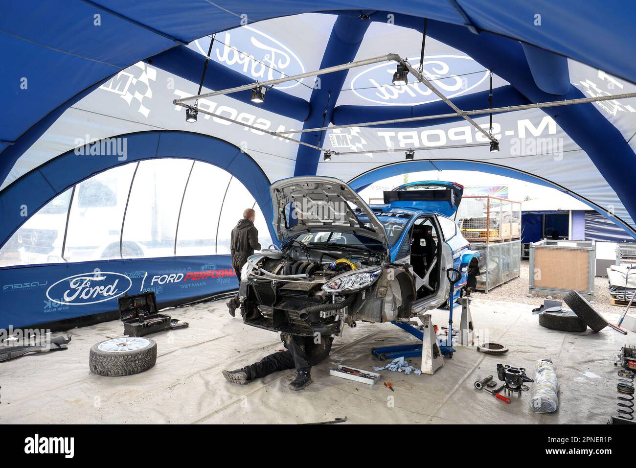 Zagreb, Croatia, April 18, 2023. M Sport World Rally Team service park ...