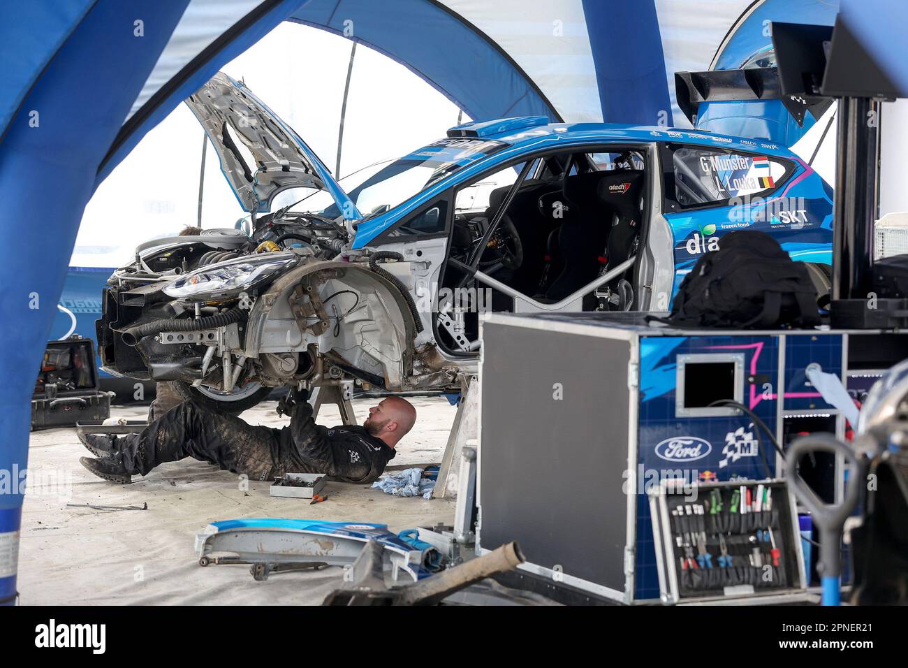 Zagreb, Croatia, April 18, 2023. M Sport World Rally Team service park ...