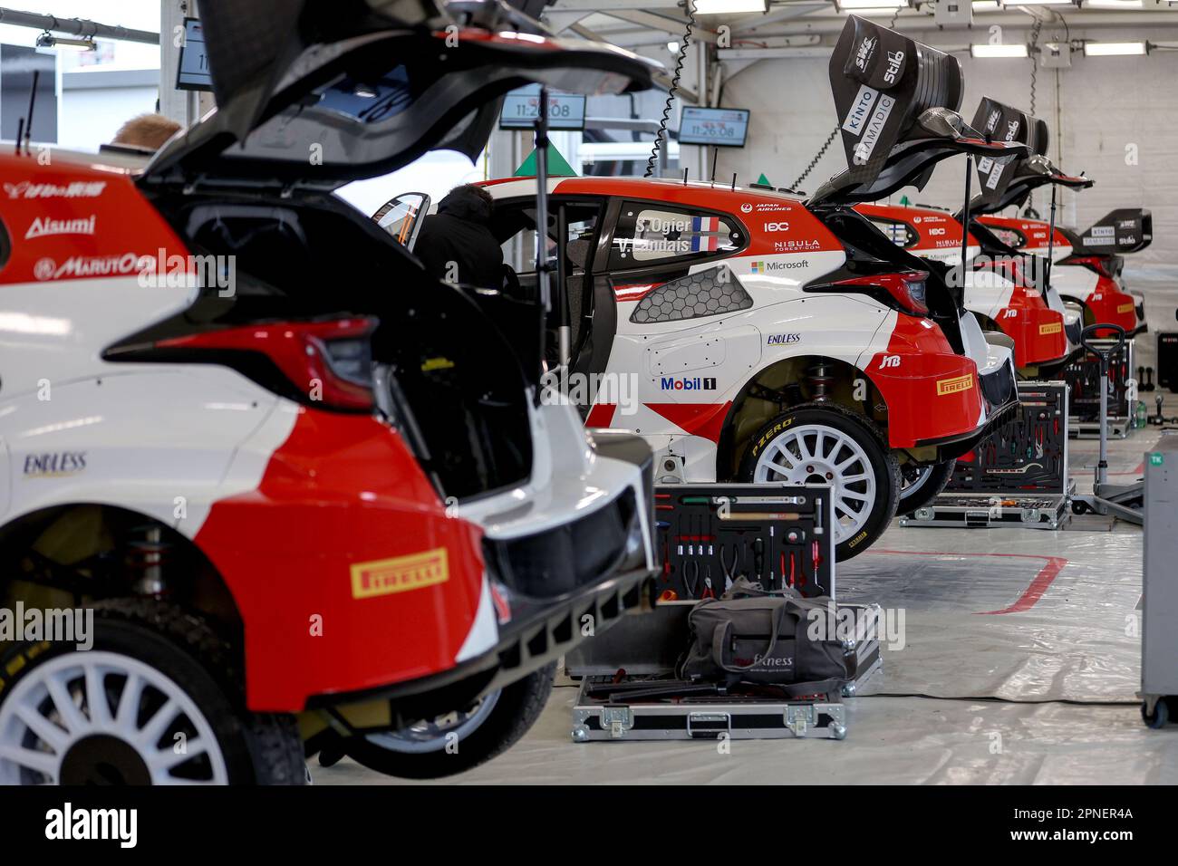 Zagreb, Croatia, April 18, 2023. Toyota Gazoo Racing WRT service park ...