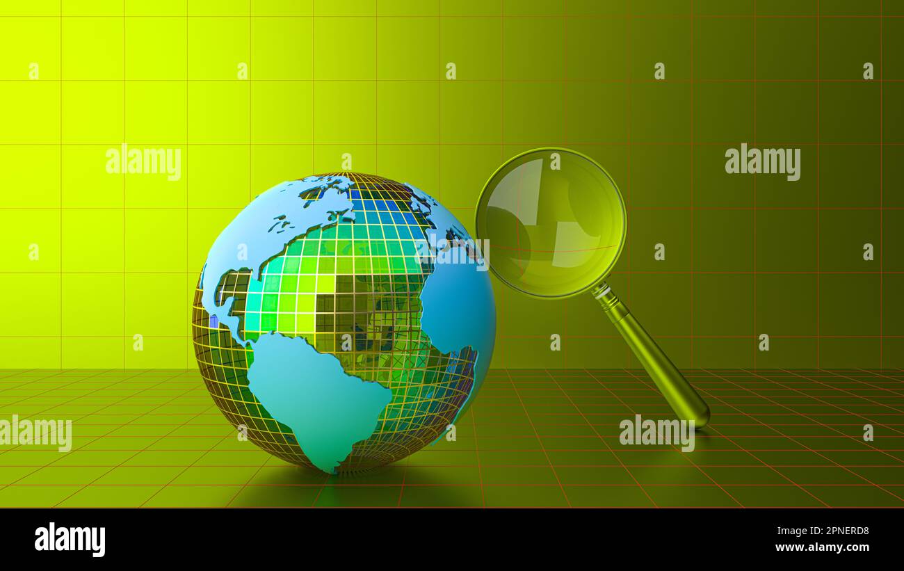 world map and magnifying glass Stock Photo - Alamy