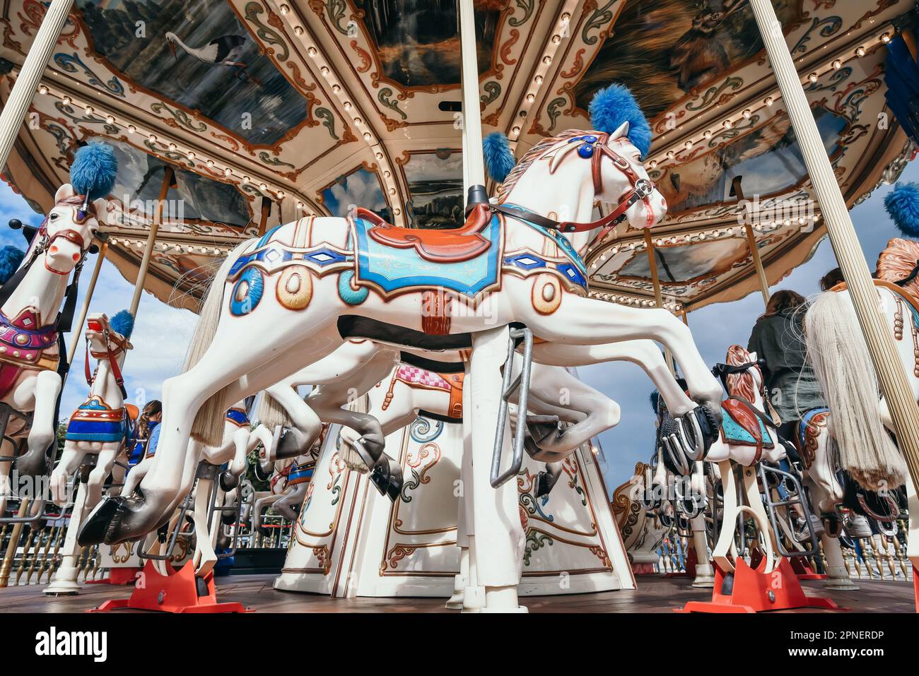 Fun horse. Traditional fairground carousel horse. Cheerful ...
