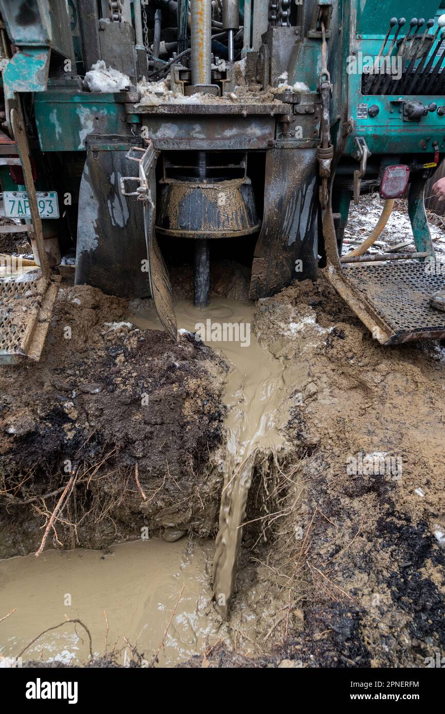 March 15, 2023. Beverly, MA. Installation of a test well to determine ...