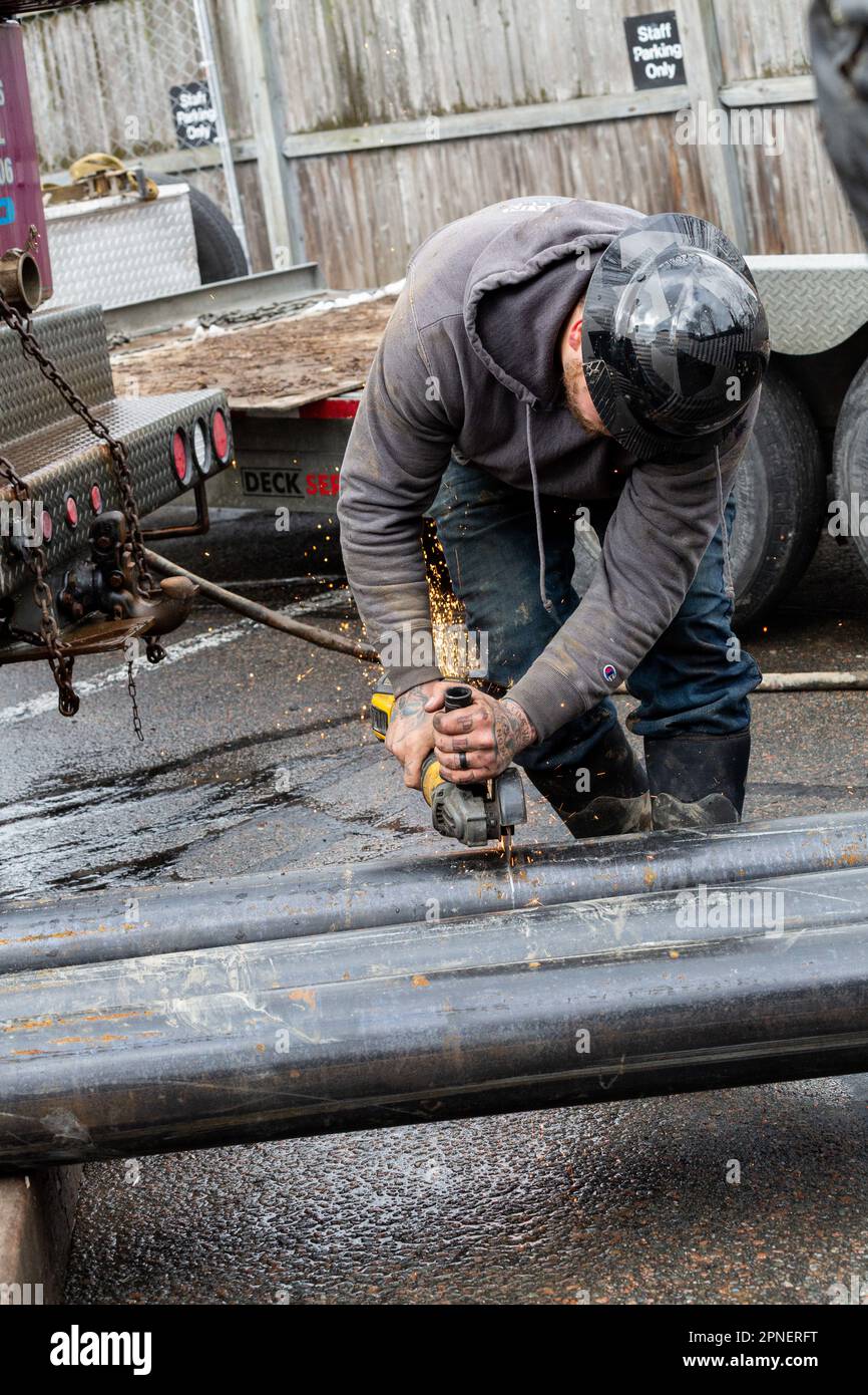 March 15, 2023. Beverly, MA. Installation of a test well to determine ...
