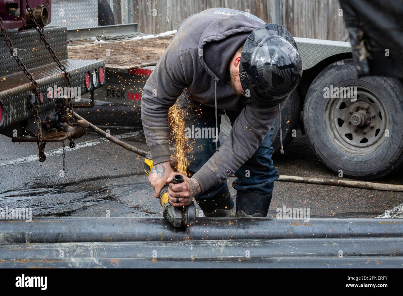 March 15, 2023. Beverly, MA. Installation of a test well to determine ...
