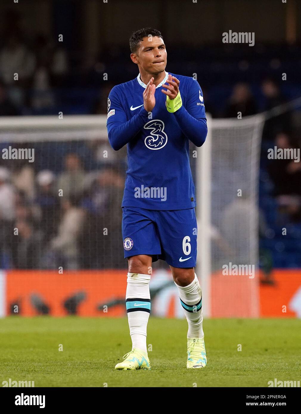 Chelsea's Thiago Silva applauds the fans after the UEFA Champions ...