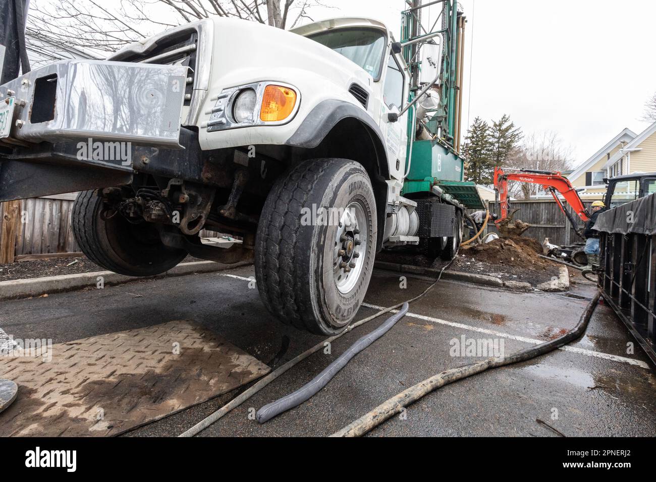 March 15, 2023. Beverly, MA. Installation of a test well to determine ...