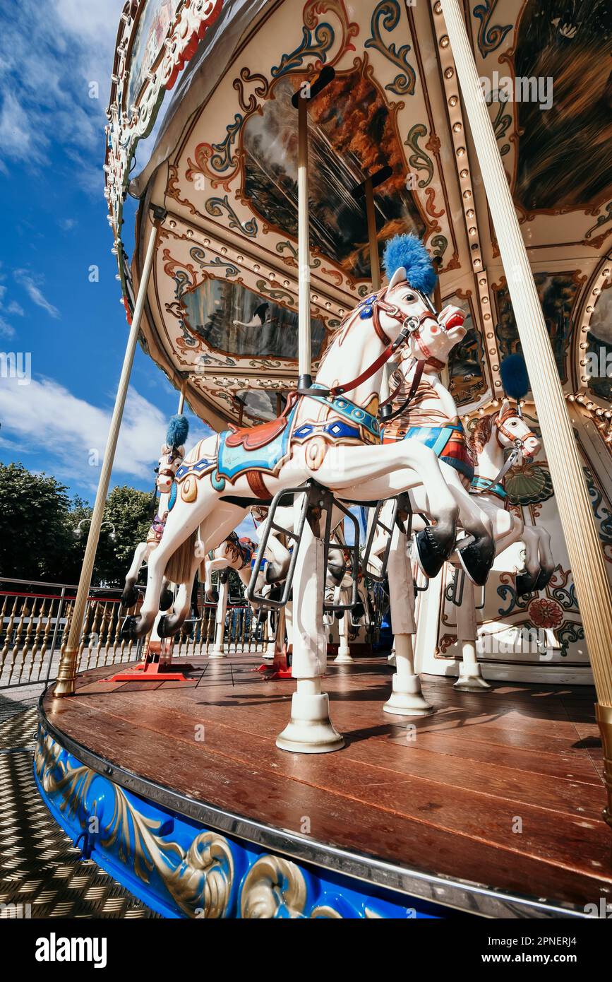 Fun horse. Traditional fairground carousel horse. Cheerful ...