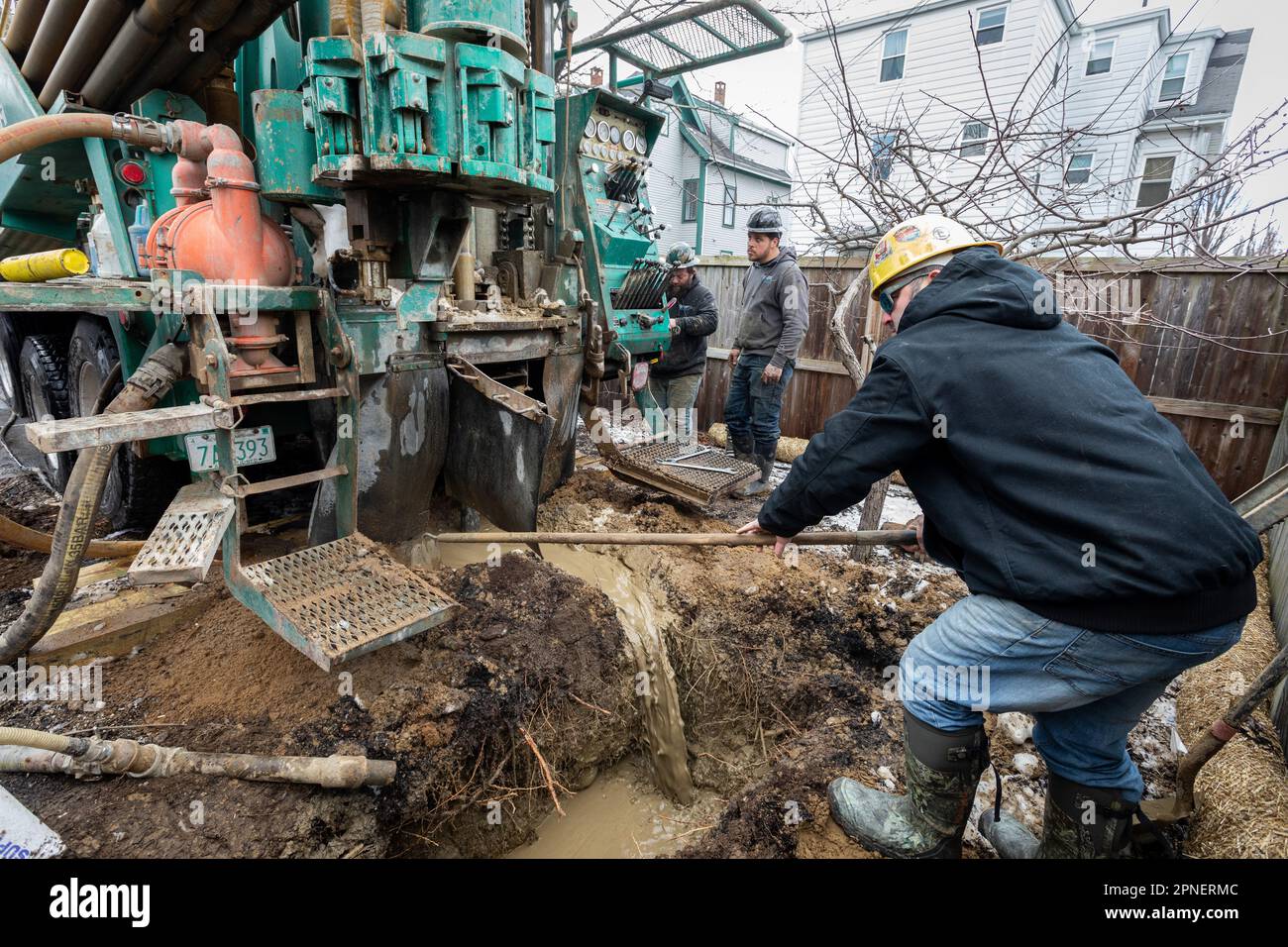 March 15, 2023. Beverly, MA. Installation of a test well to determine ...