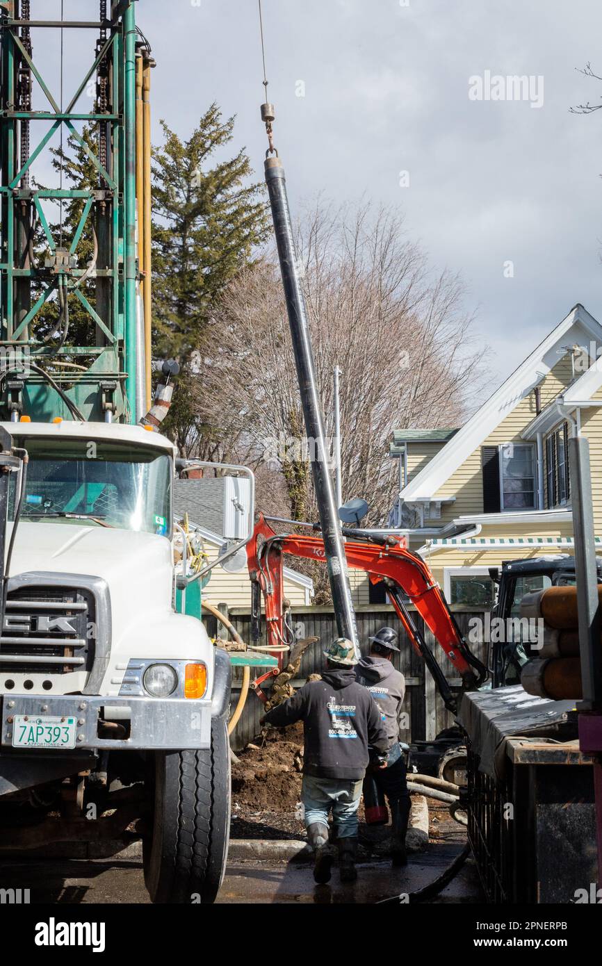 March 15, 2023. Beverly, MA. Installation of a test well to determine ...