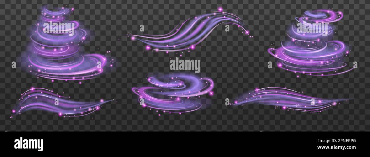Wind swirls and vortex transparent set with magic symbols realistic ...