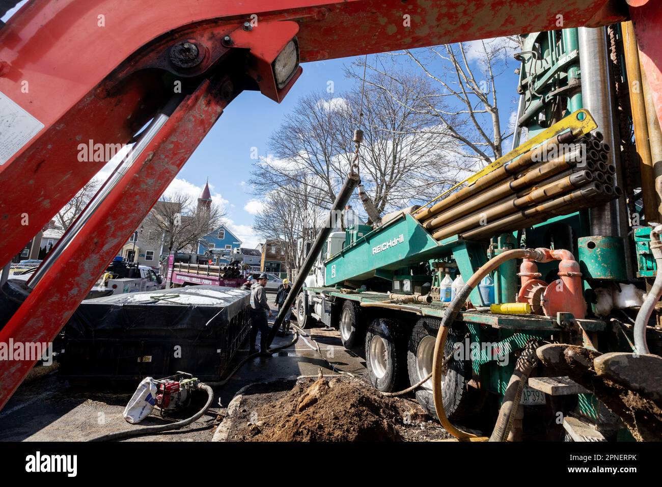 March 15, 2023. Beverly, MA. Installation of a test well to determine ...