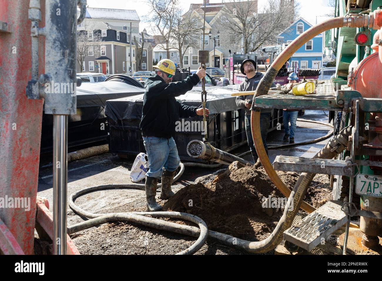 March 15, 2023. Beverly, MA. Installation of a test well to determine ...