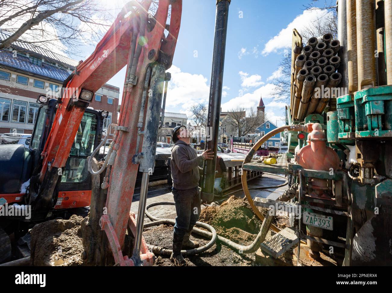 March 15, 2023. Beverly, MA. Installation of a test well to determine ...