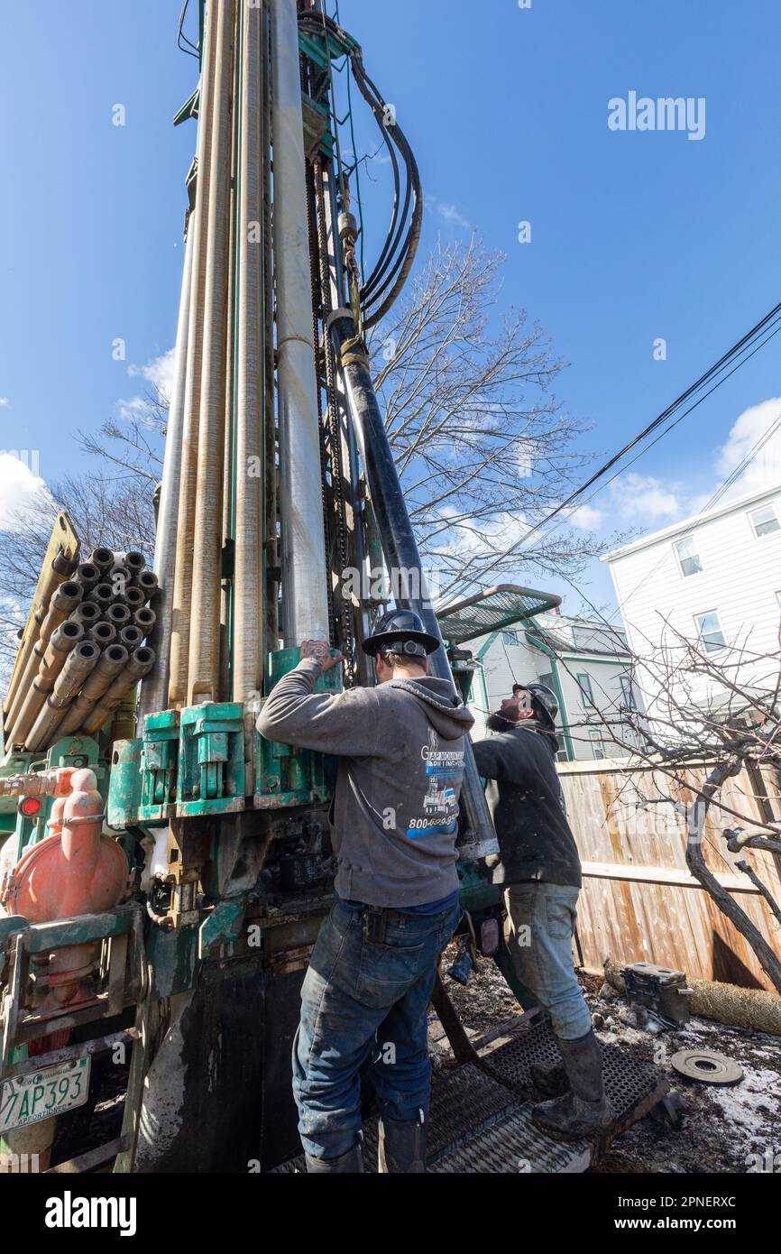 March 15, 2023. Beverly, MA. Installation of a test well to determine ...