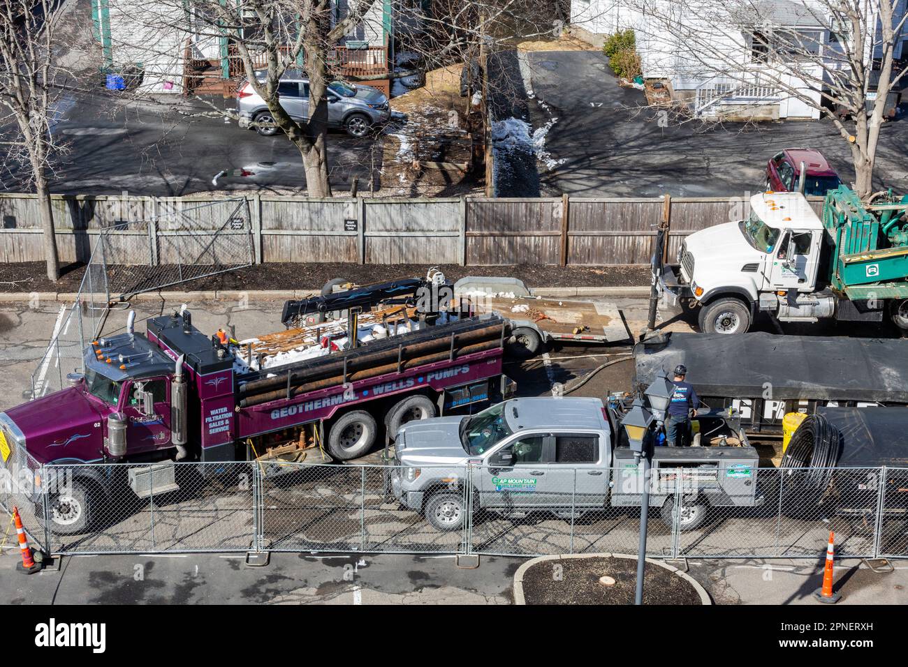 March 15, 2023. Beverly, MA. Installation of a test well to determine ...
