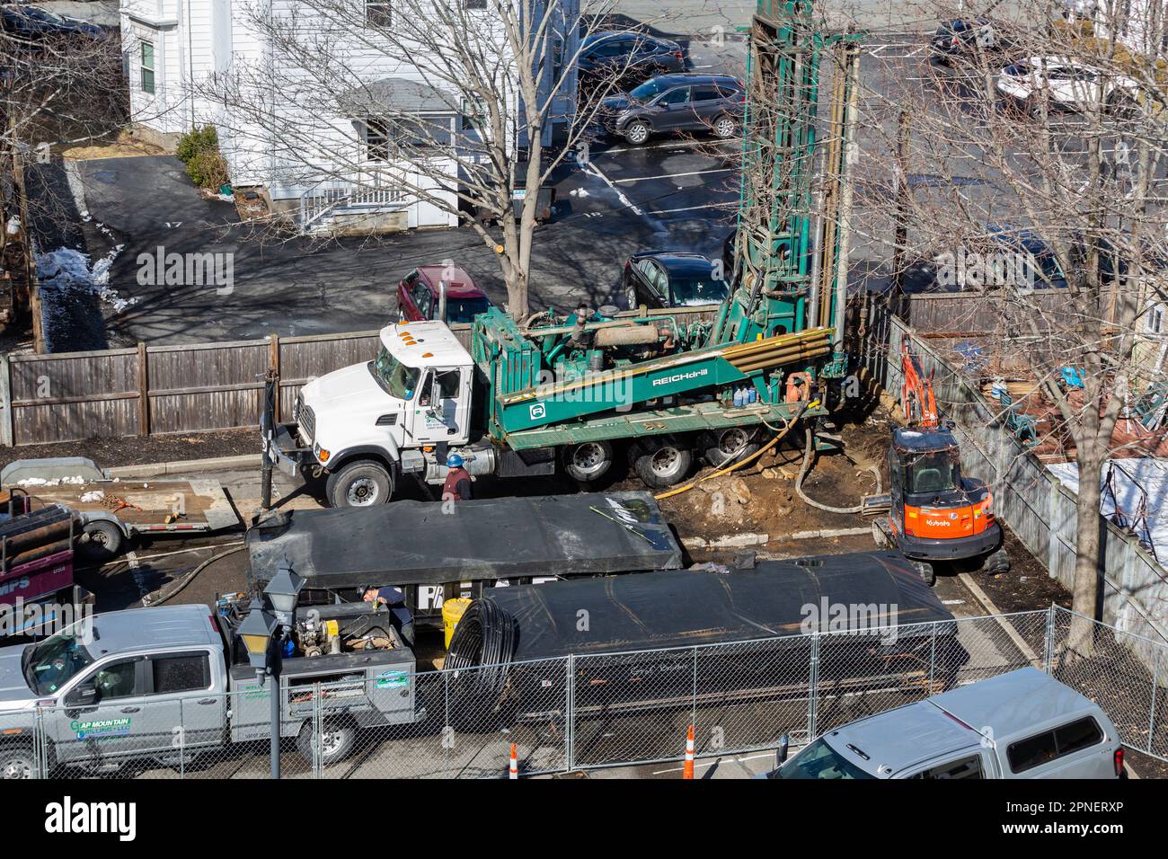 March 15, 2023. Beverly, MA. Installation of a test well to determine ...