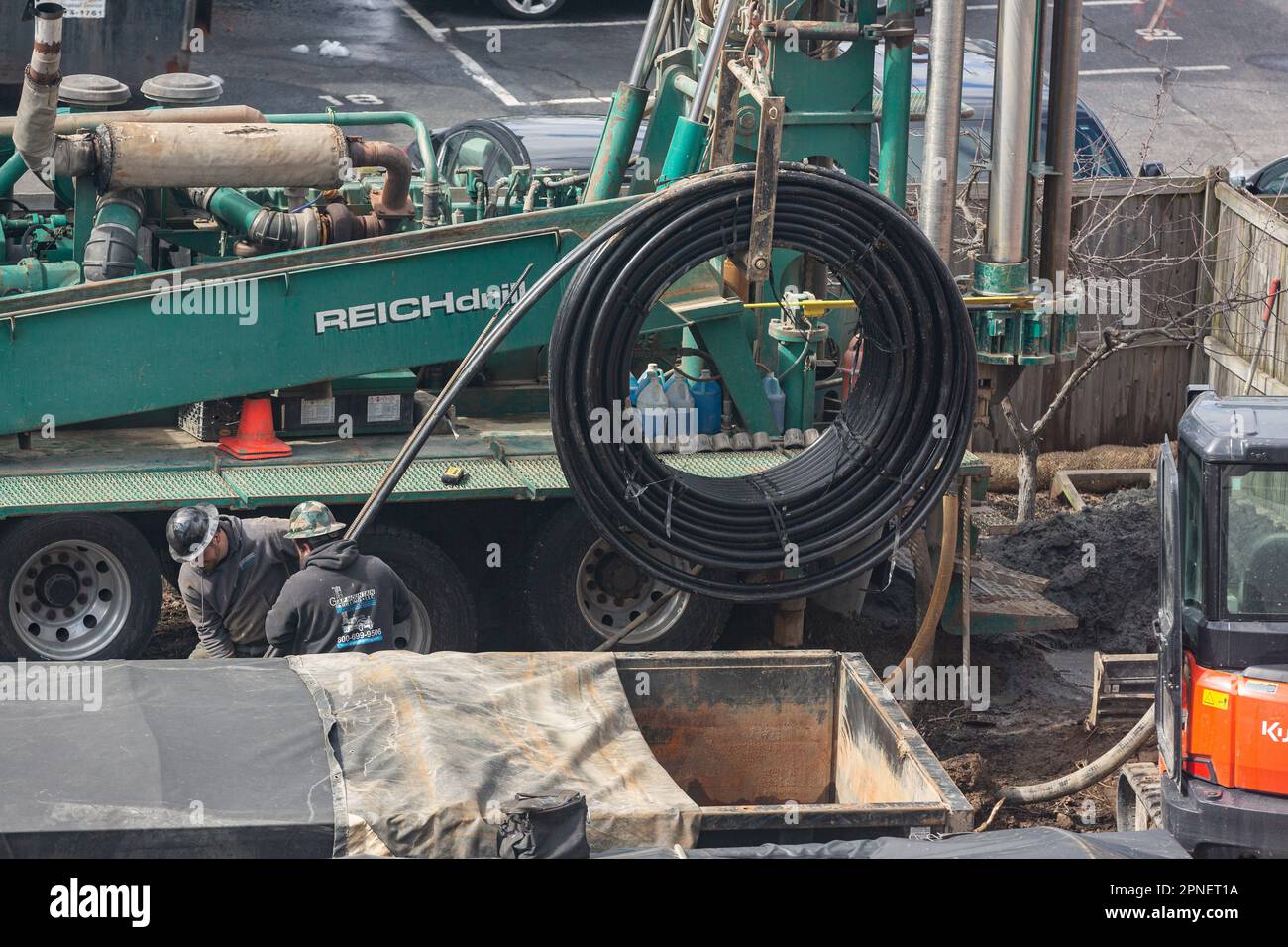 March 15, 2023. Beverly, MA. Installation of a test well to determine ...