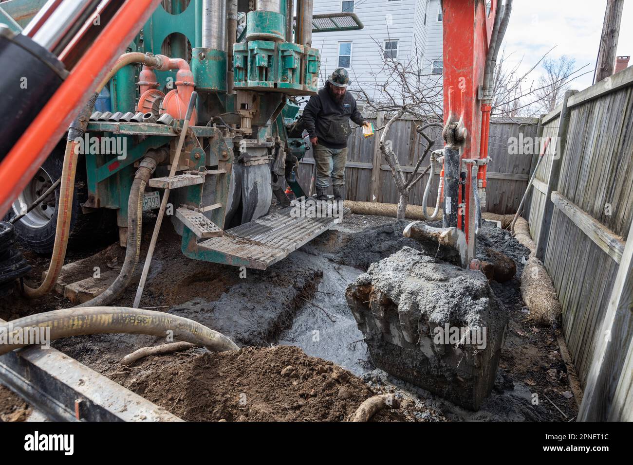 March 15, 2023. Beverly, MA. Installation of a test well to determine ...