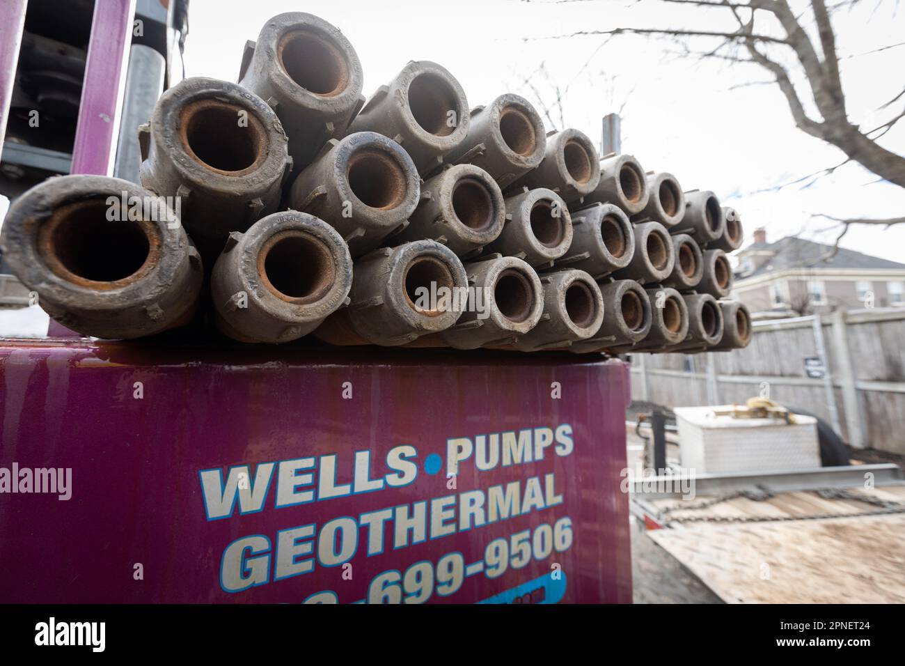 March 15, 2023. Beverly, MA. Installation of a test well to determine ...