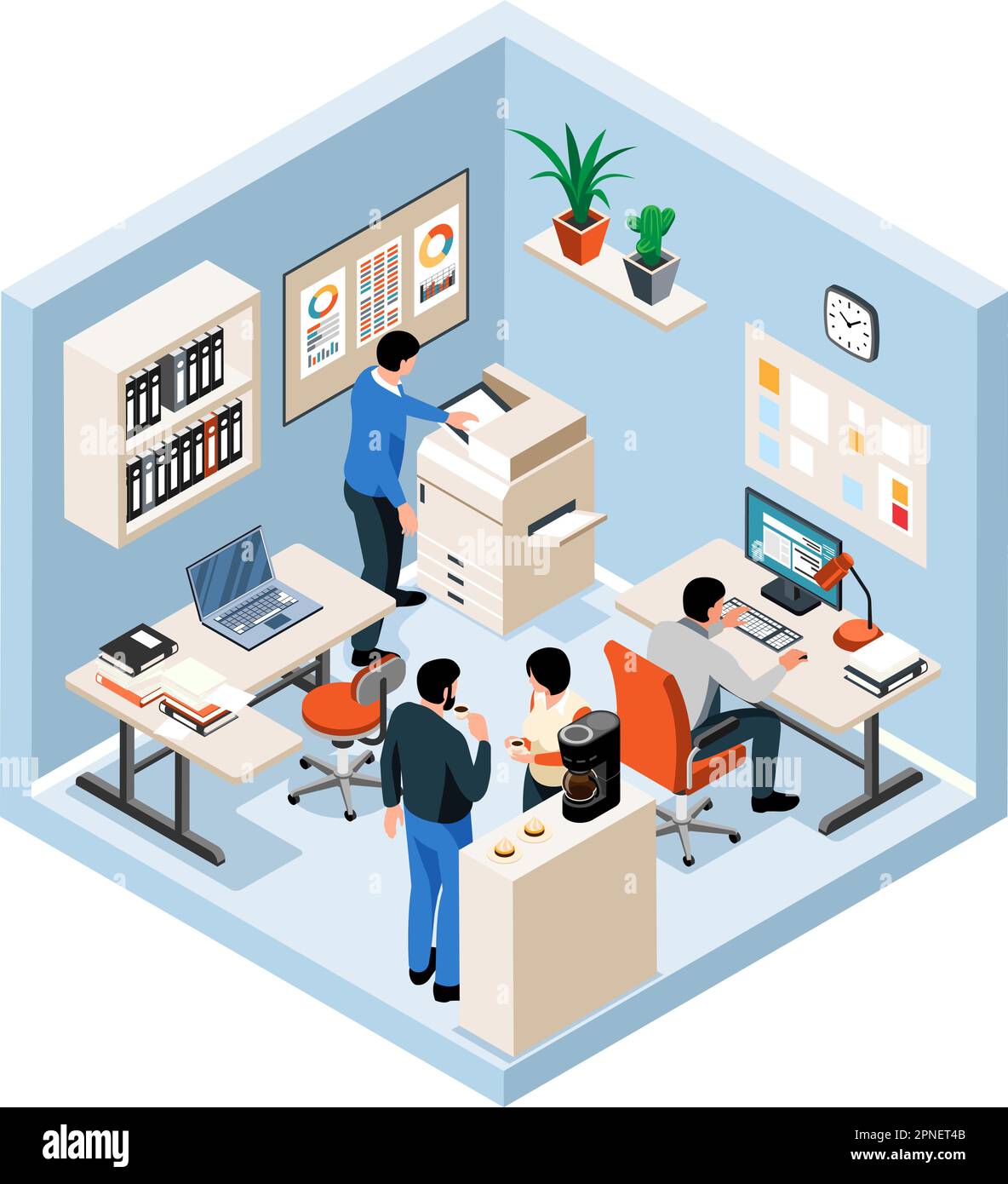 People working together on project in office room isometric colored ...