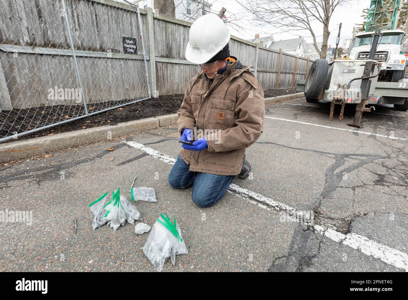 March 15, 2023. Beverly, MA. Installation of a test well to determine ...