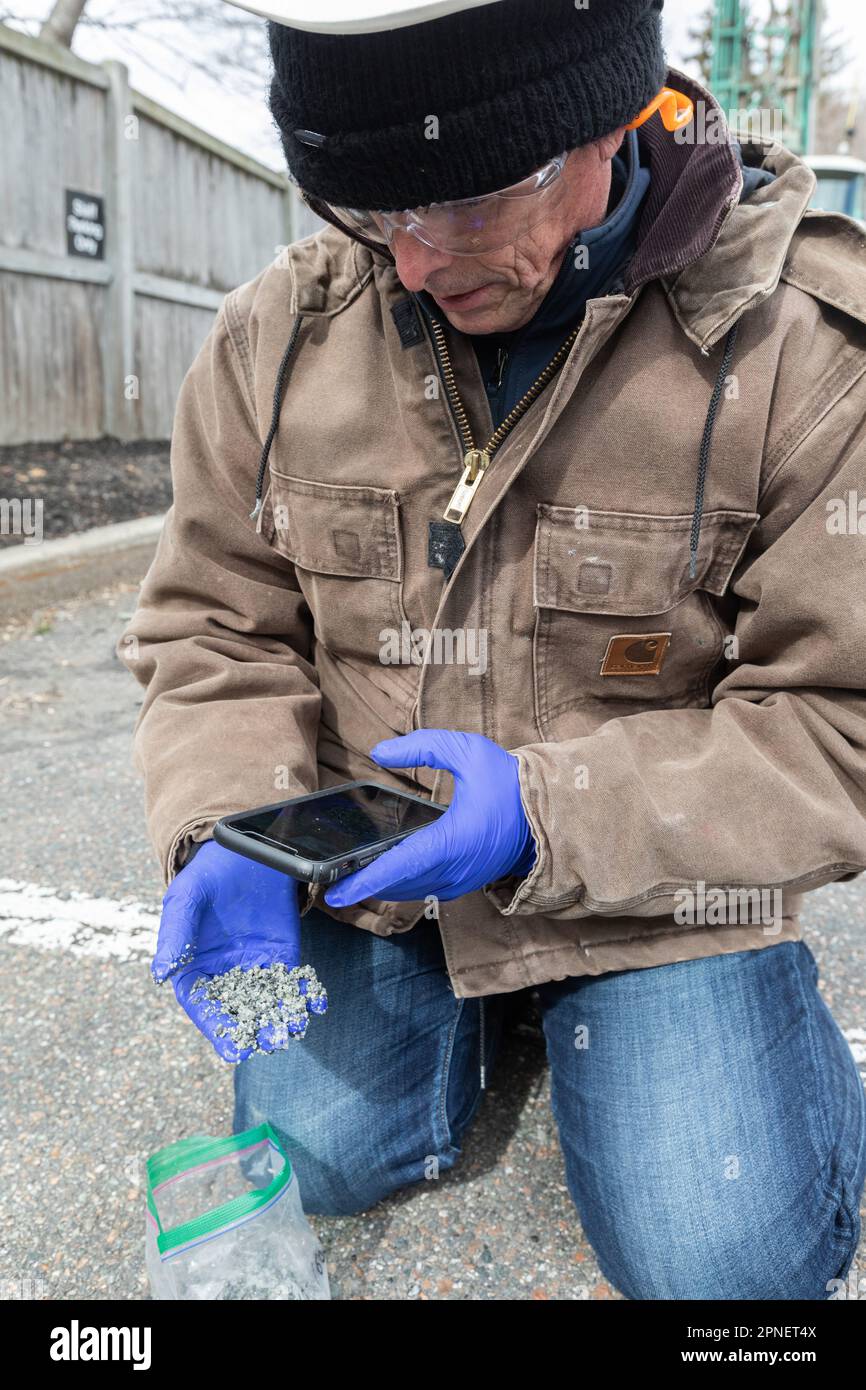 March 15, 2023. Beverly, MA. Installation of a test well to determine ...
