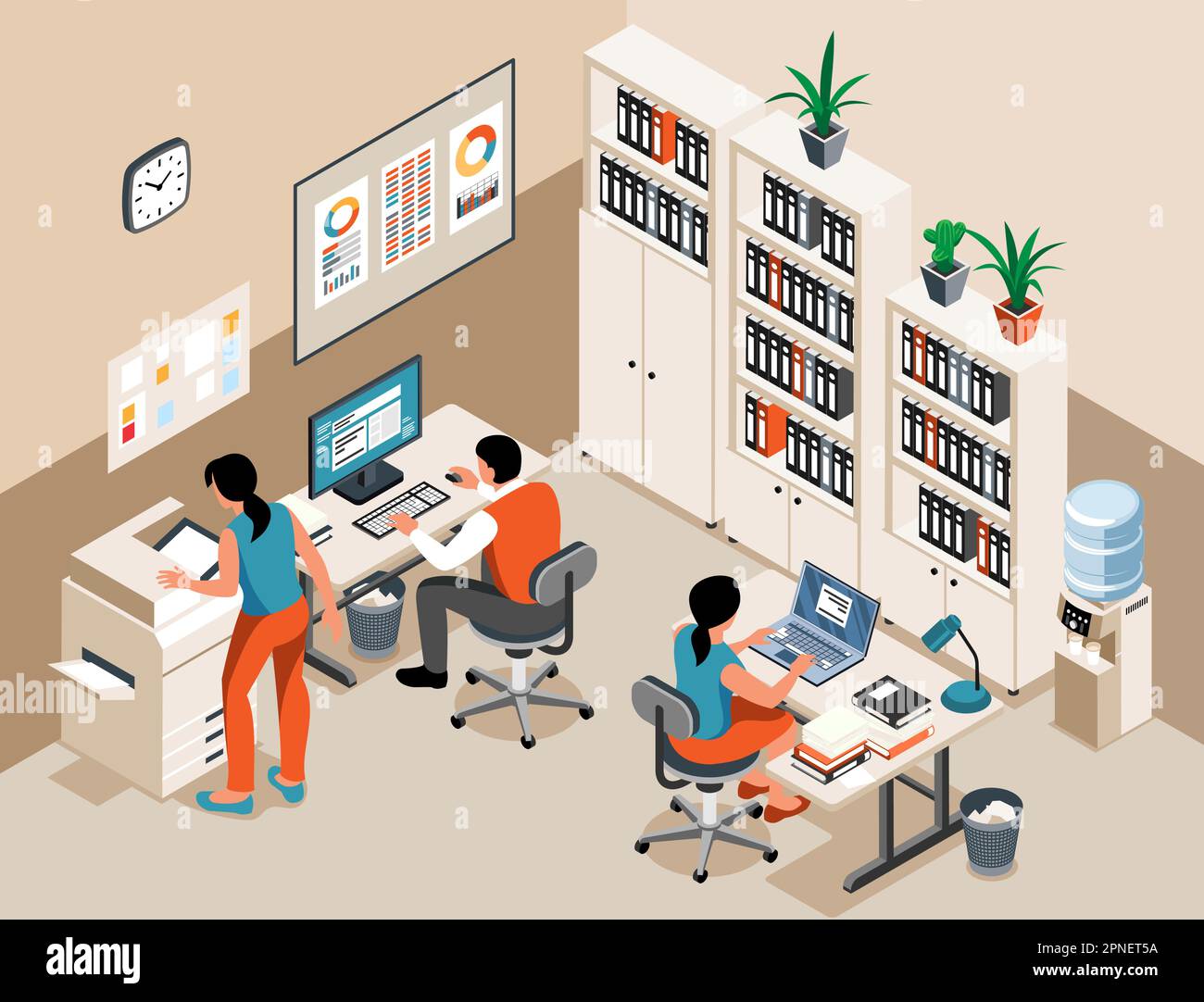 Office people working with computer and printing document on printer ...