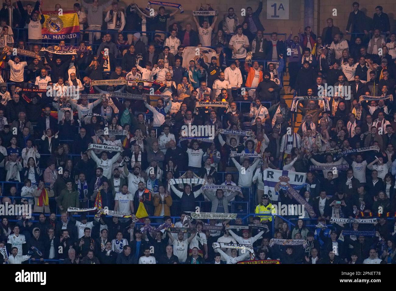 Real Madrid fans in the stands during the UEFA Champions League quarter ...