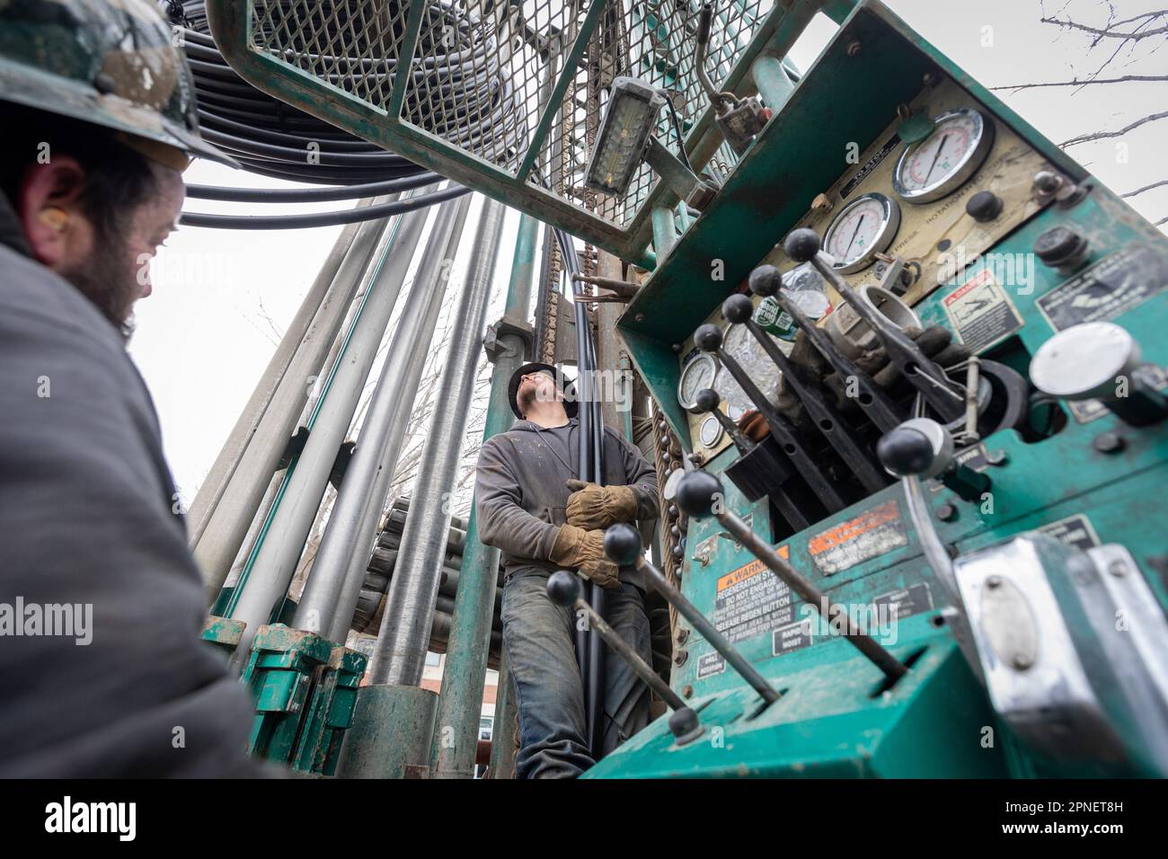 March 15, 2023. Beverly, MA. Installation of a test well to determine ...