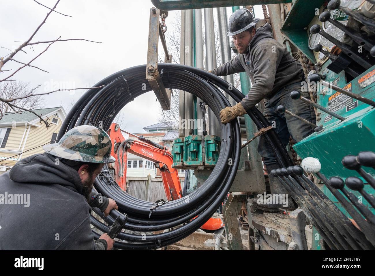 March 15, 2023. Beverly, MA. Installation of a test well to determine ...