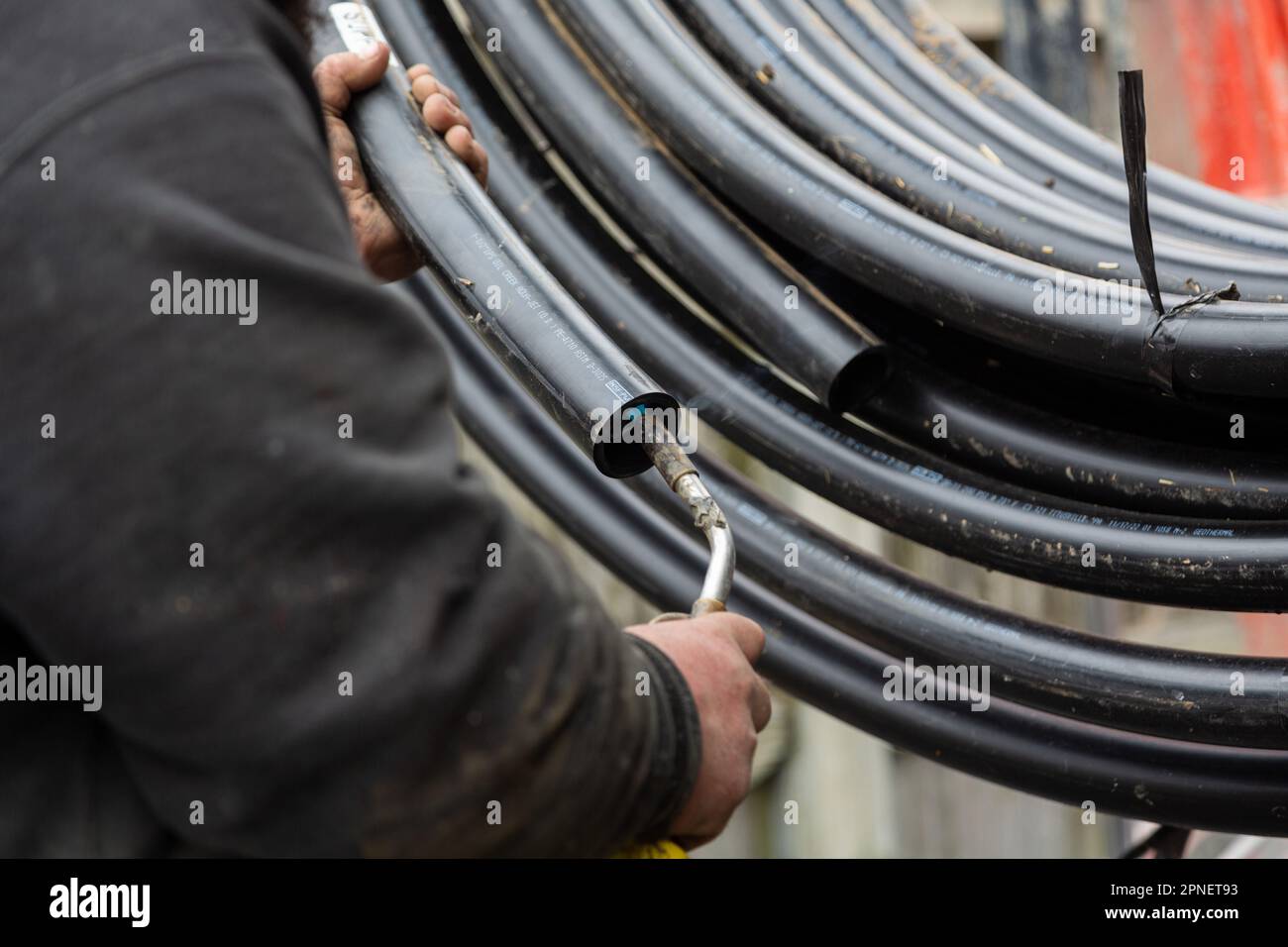 March 15, 2023. Beverly, MA. Installation of a test well to determine ...