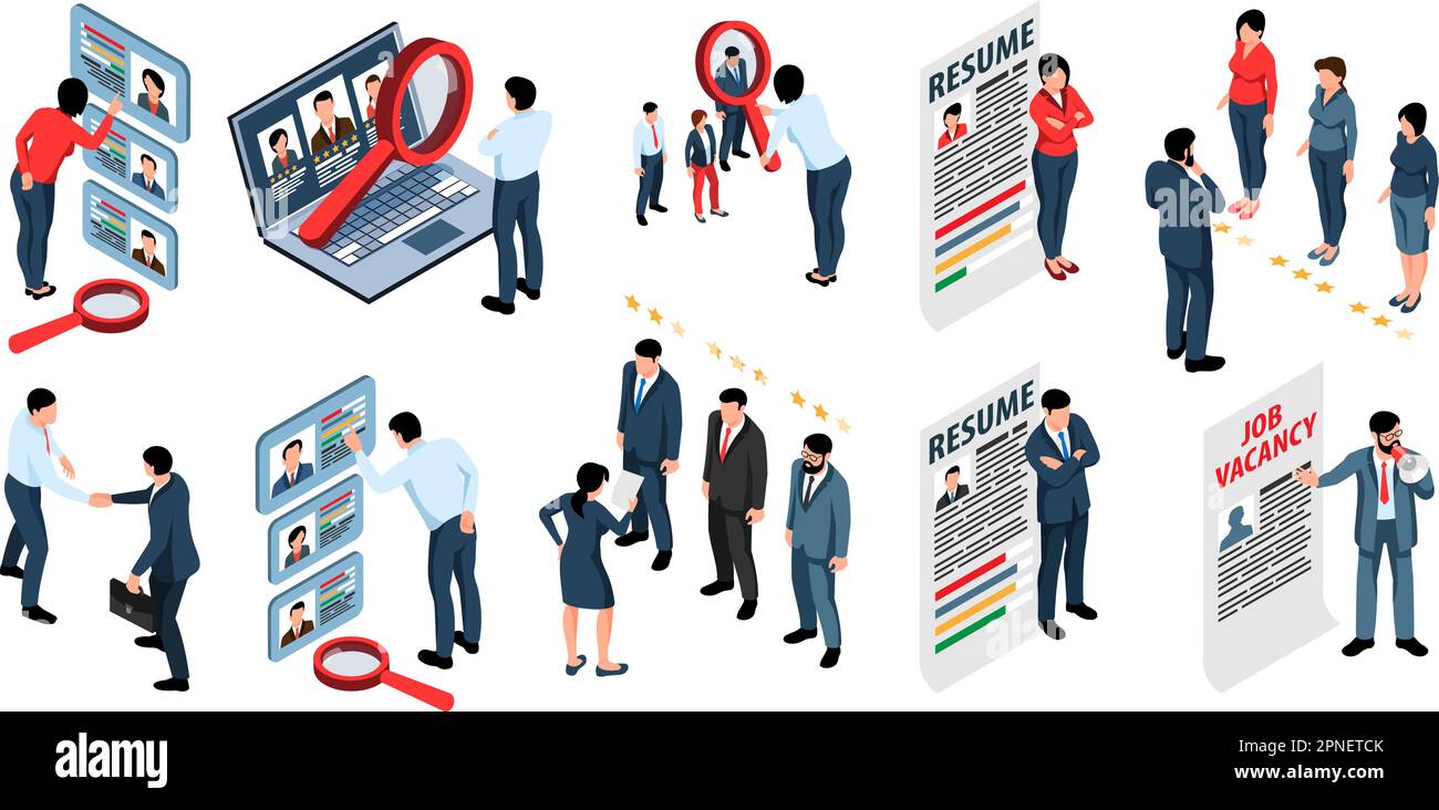 Recruiting isometric icons set with managers making choice of ...