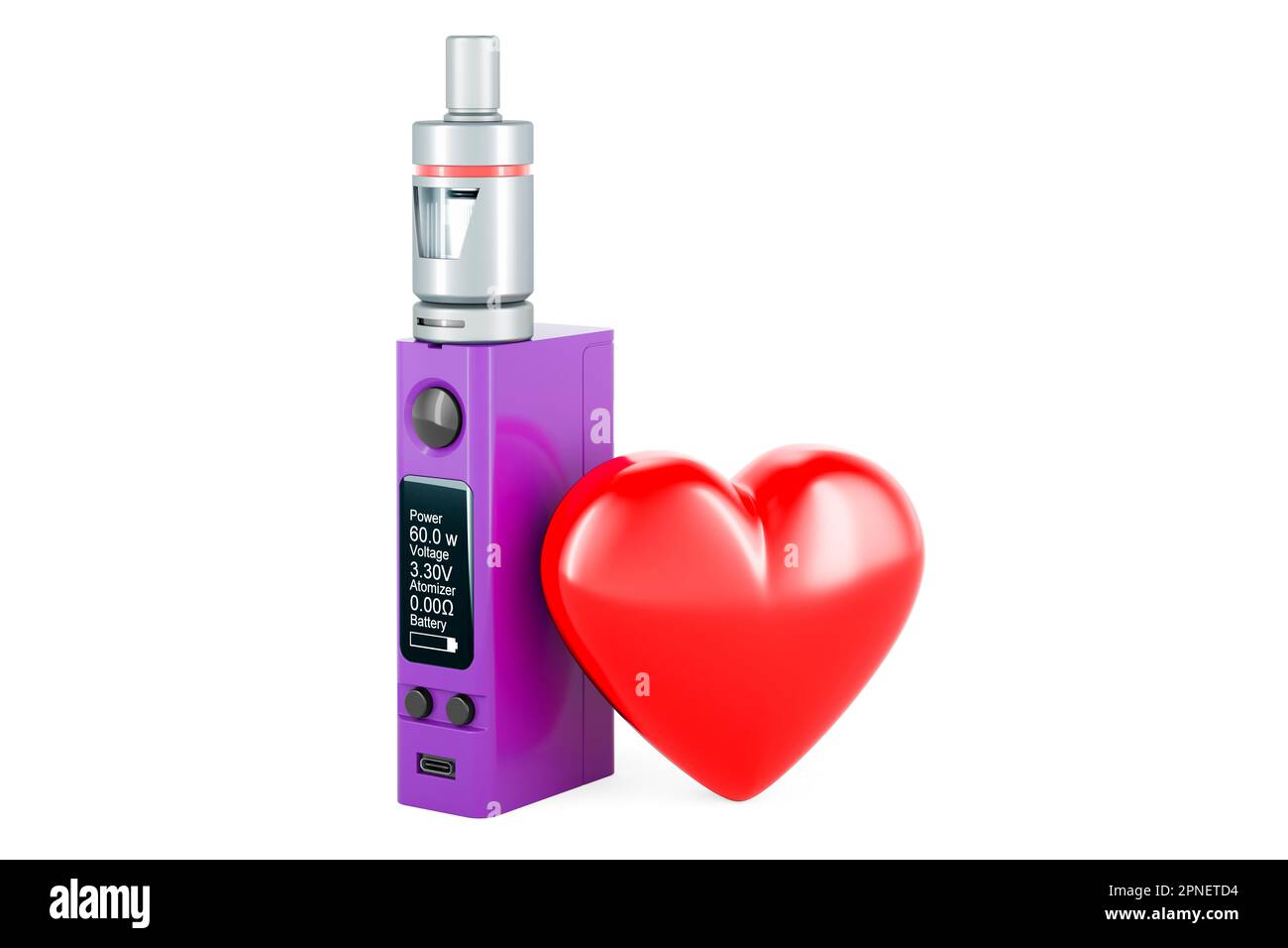 Box Mod e-cigarette with red heart, 3D rendering isolated on white ...