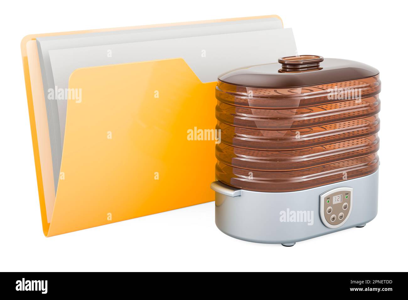 Computer folder icon with food dehydrator, 3D rendering isolated on ...
