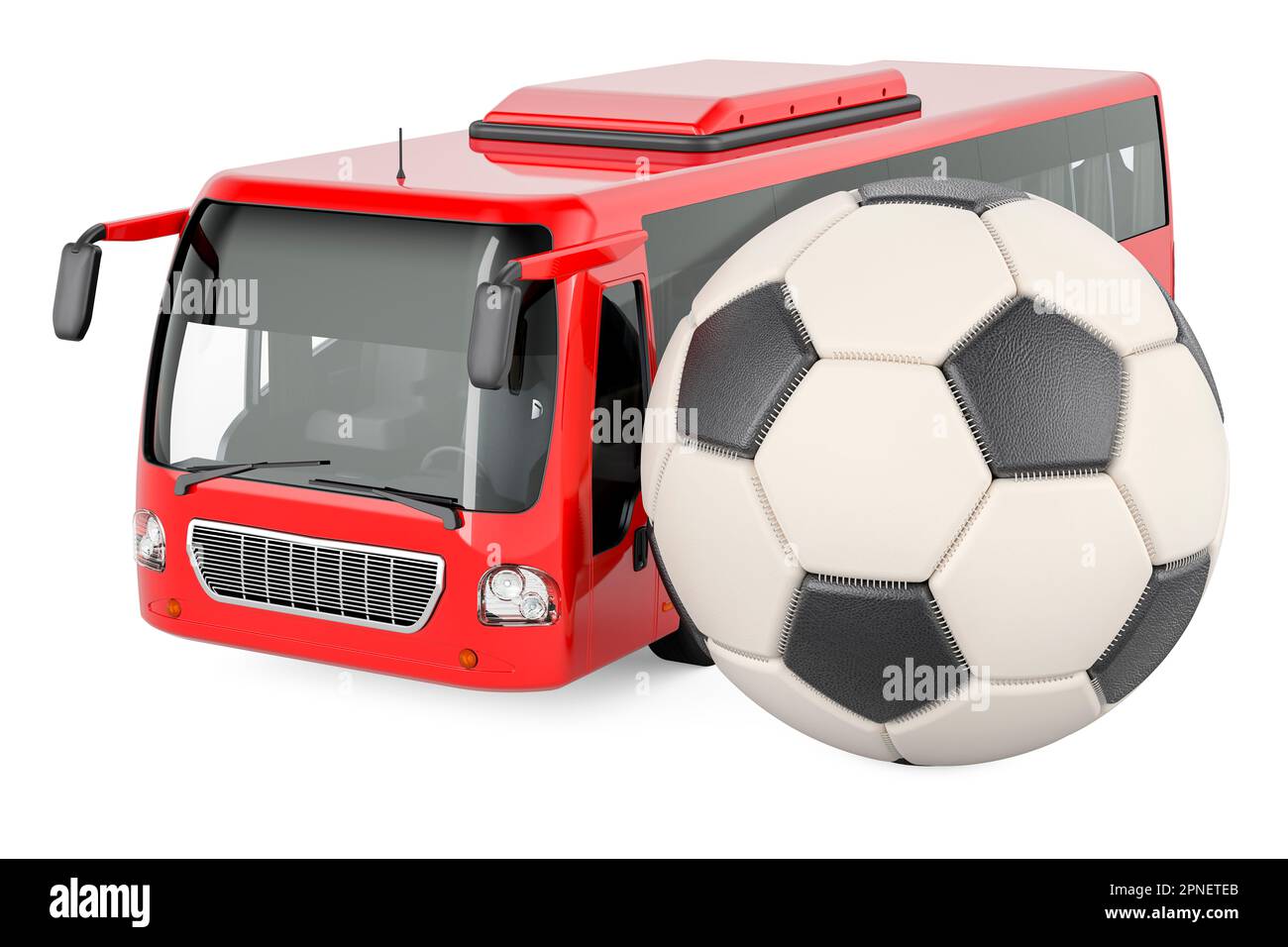 Soccer ball with bus, 3D rendering isolated on white background Stock ...