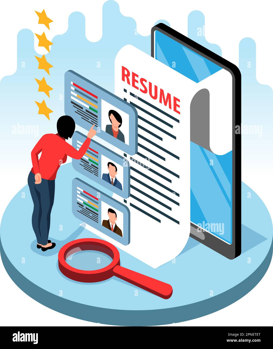 Job vacancy isolated object with female hr manager studying resume of ...