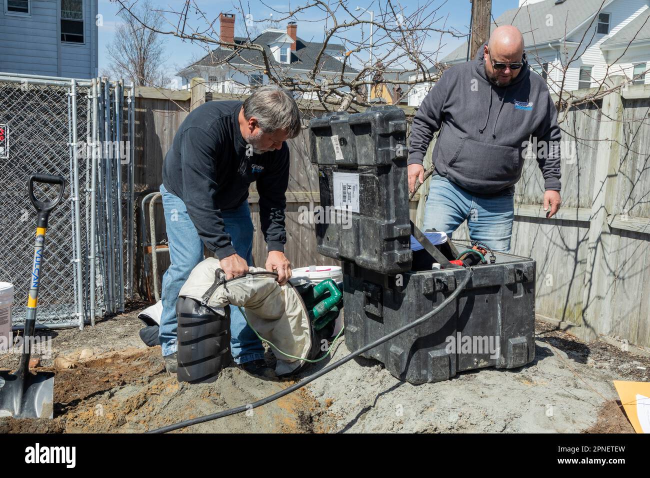 March 27, 2023. Beverly, MA. Thermal conductivity testing. Grouting of ...