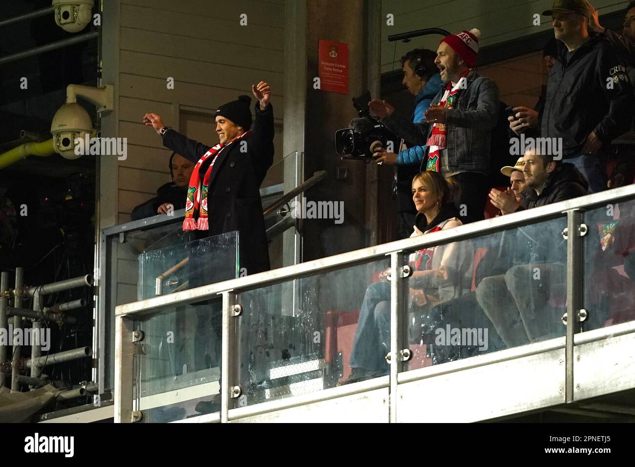 Wrexham owner Rob McElhenney (left) celebrates victory after the final ...