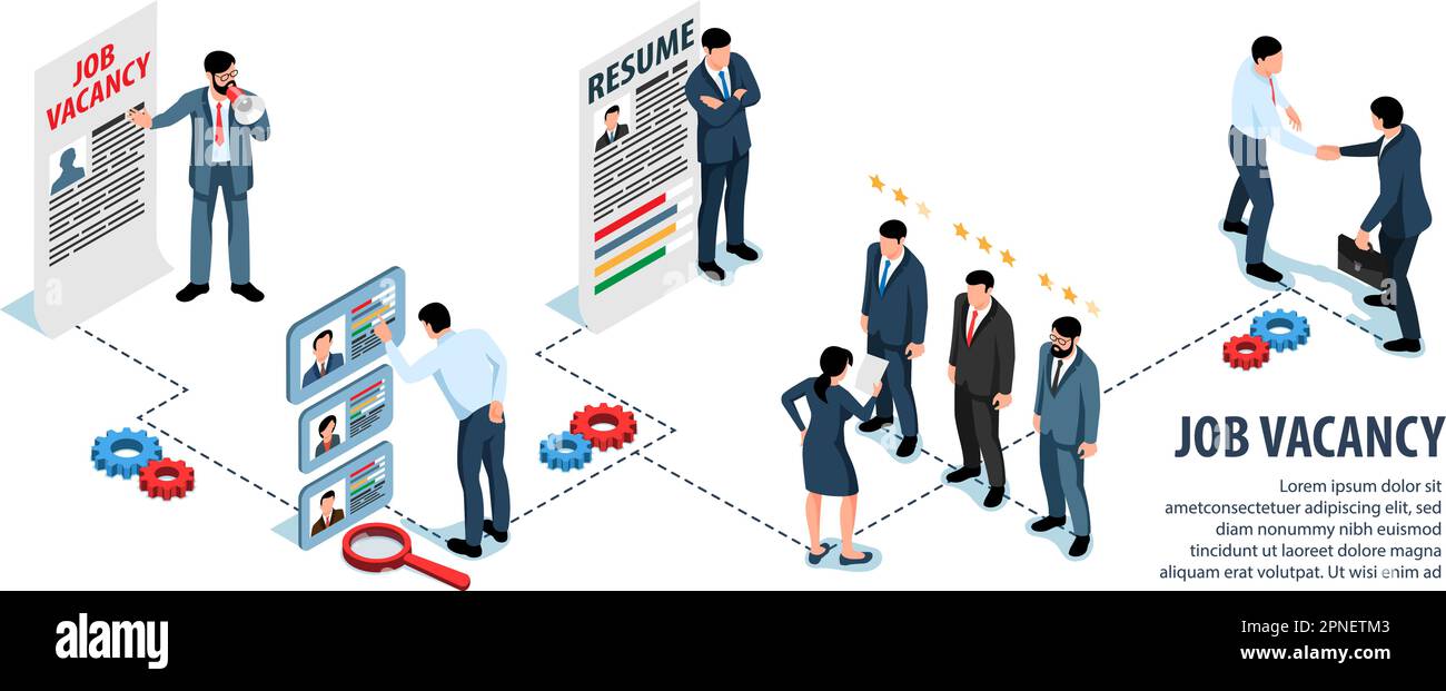 Job vacancy isometric infographics with people offering their skills ...
