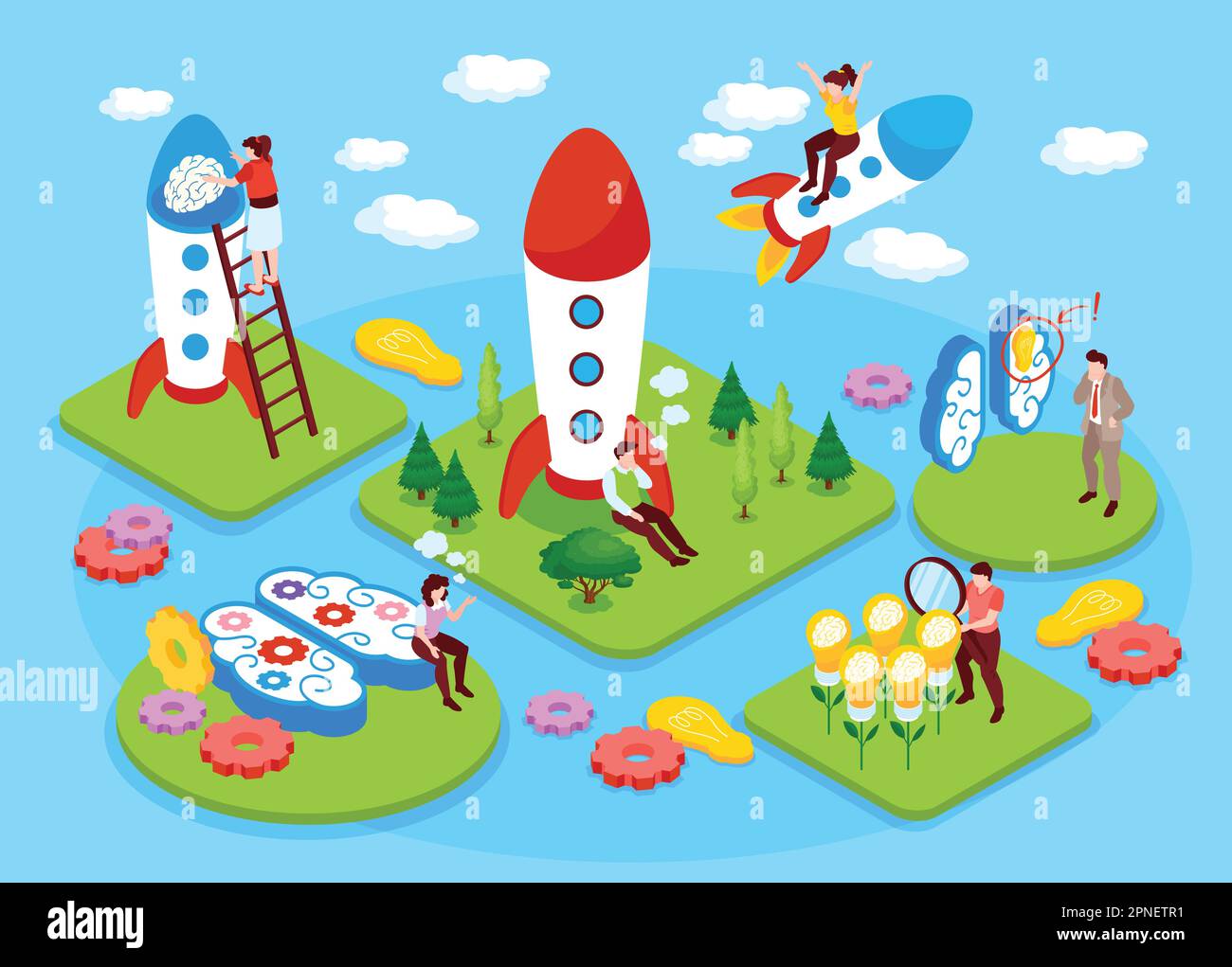 Creative thinking concept with mind development symbols isometric ...